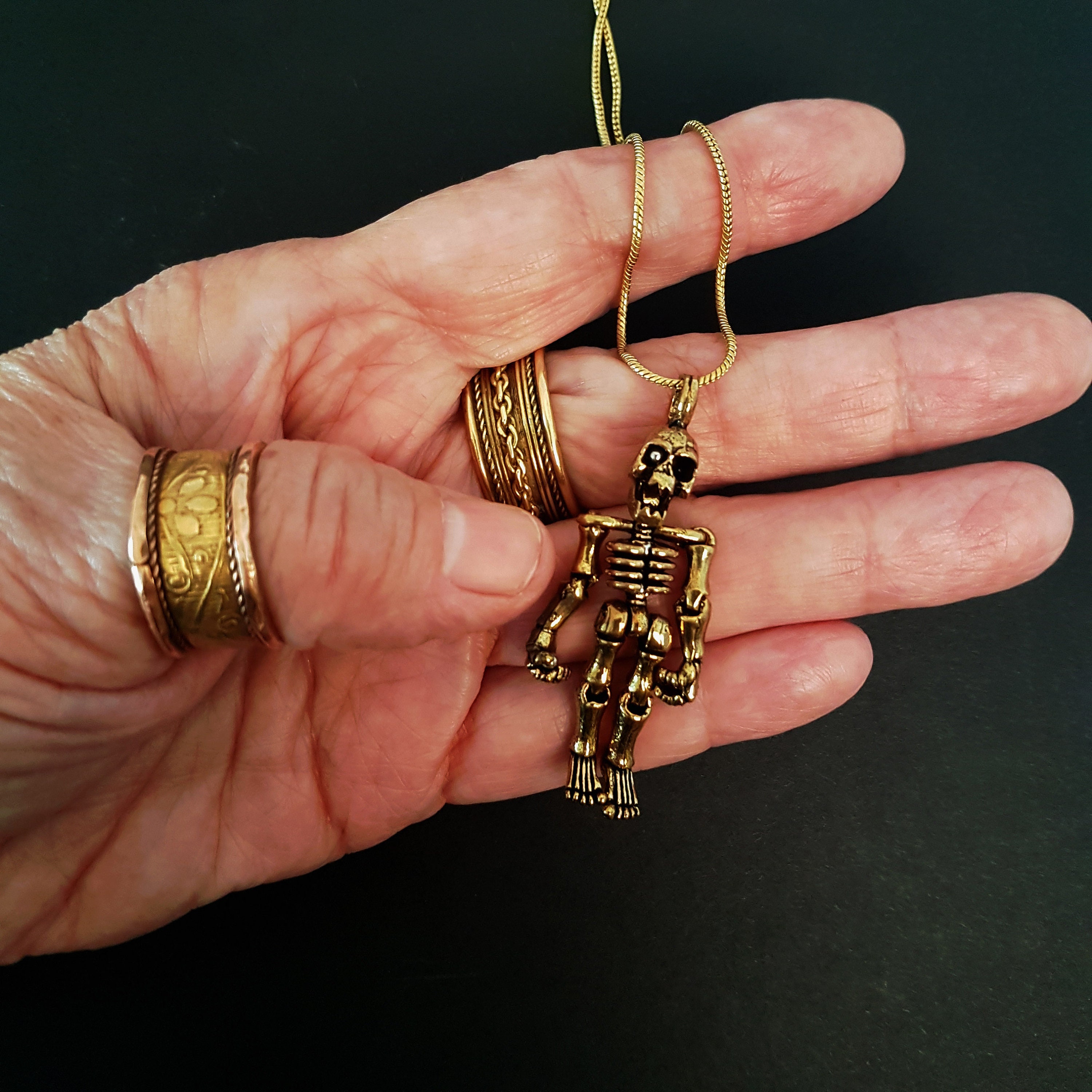 Halloween Skeleton Pendant Necklace on 20 Inch Chain. Moveable Arms and ...