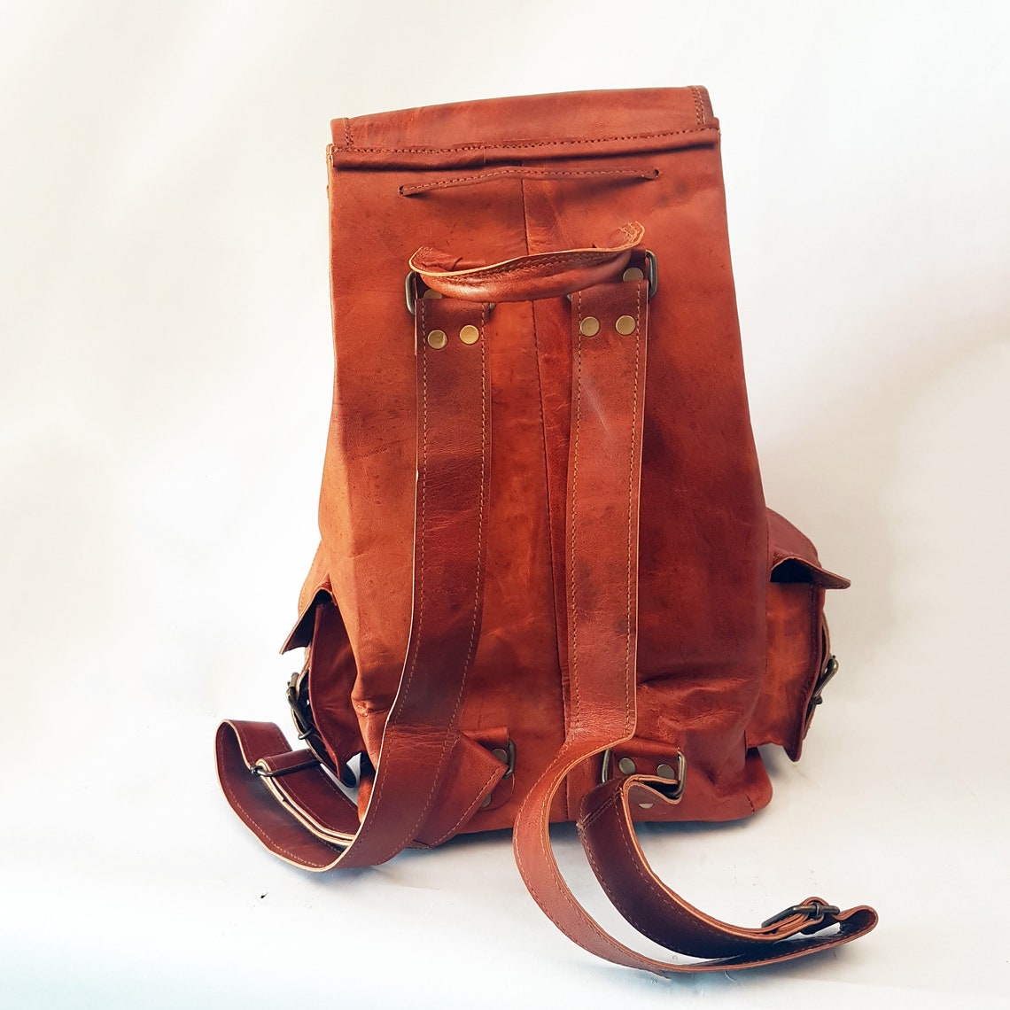 Handmade Leather Backpack With Solid Brass Buckles. Tall & Roomy for ...