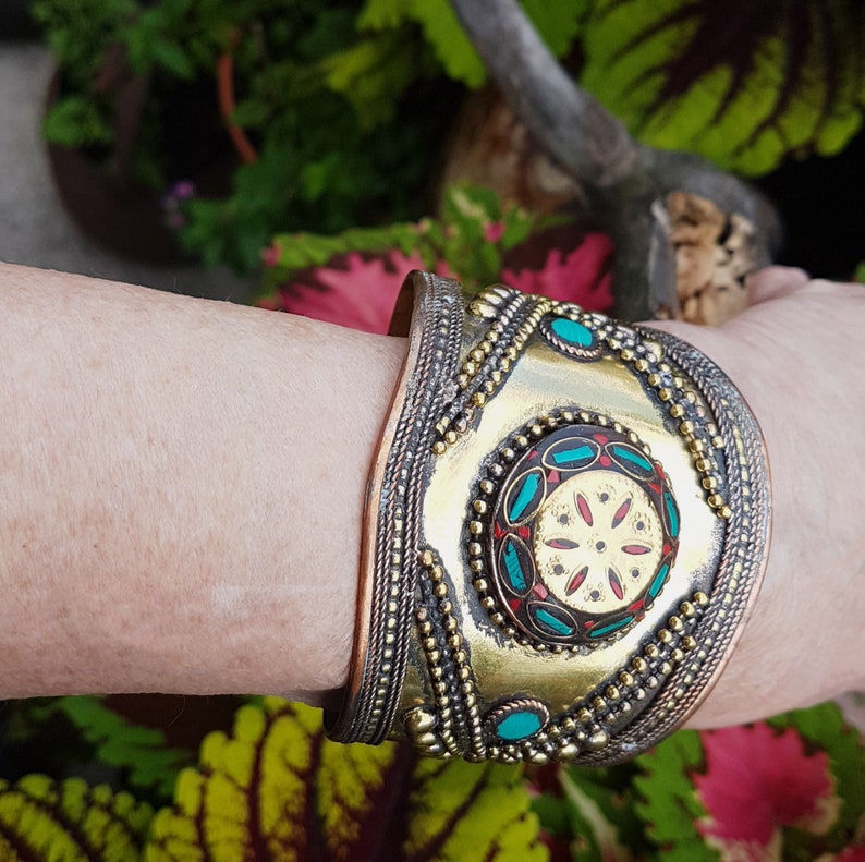 Vintage Medieval Style Bronze Cuff Bracelet. Set With Tibetan Turquoise ...