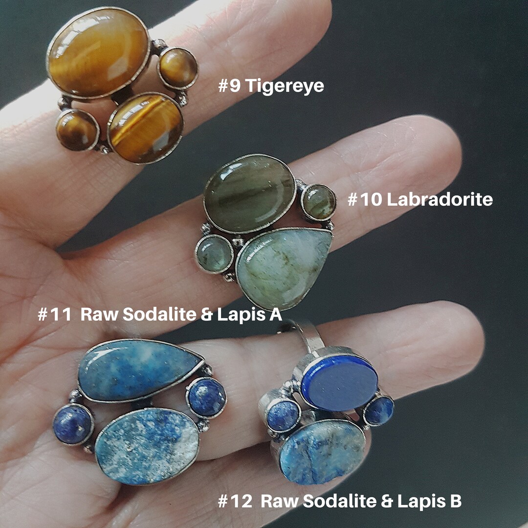Multiple Gemstone Rings in Adjustable Sizes. Same Color and Mixed Color ...