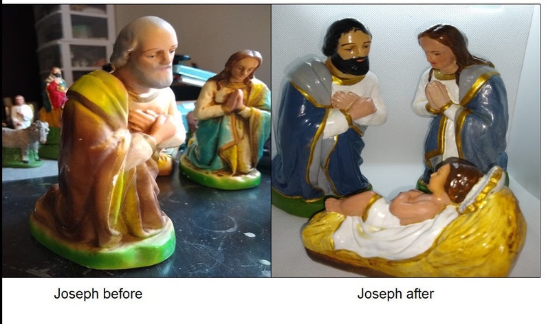 Vintage Nativity Set Mary Jesus and Joseph Repainted Large 3 Pc Set - Etsy