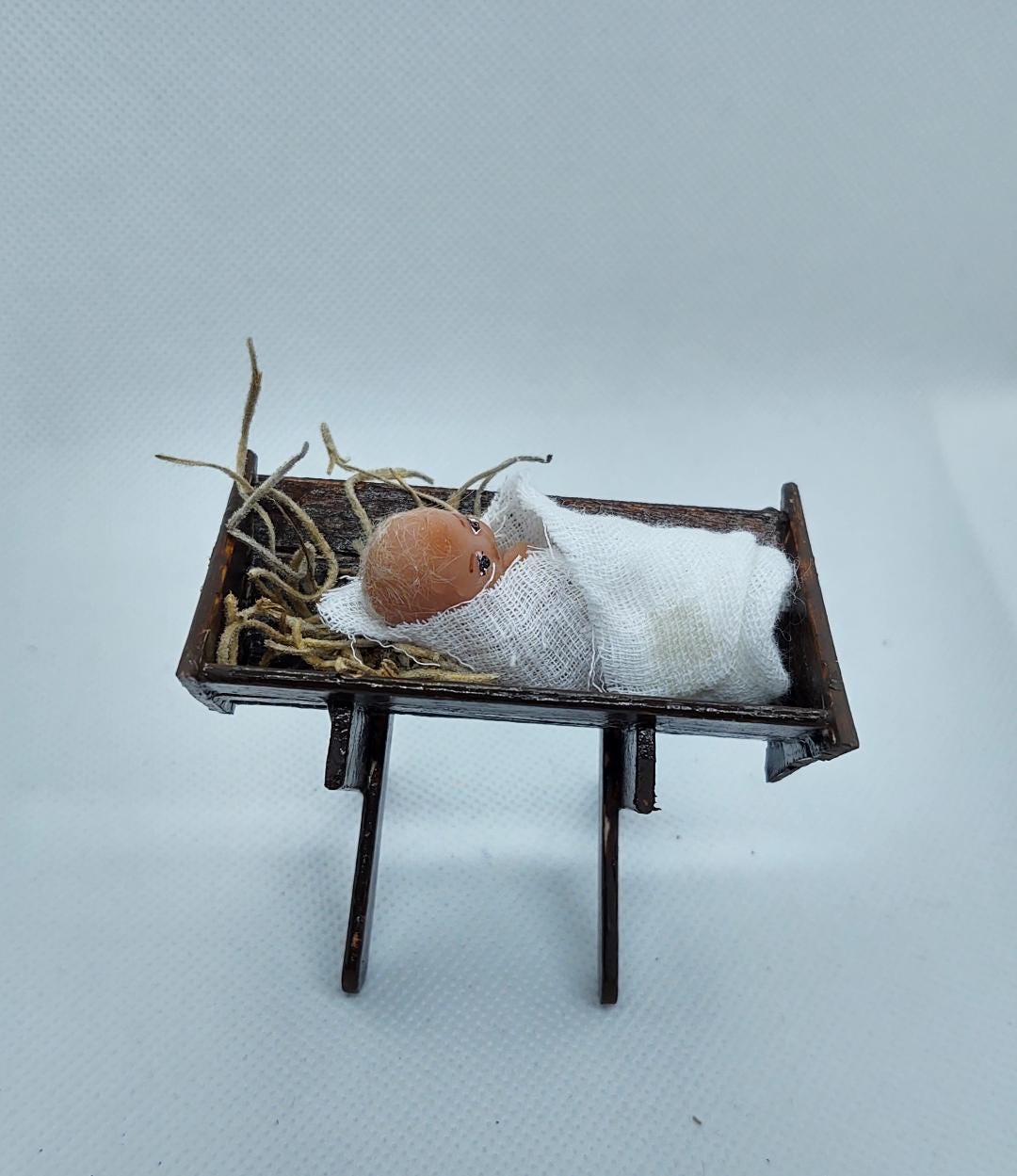 OOAK Baby Jesus in a Manger Smaller Awake Hand Made Clay Baby With Hair ...