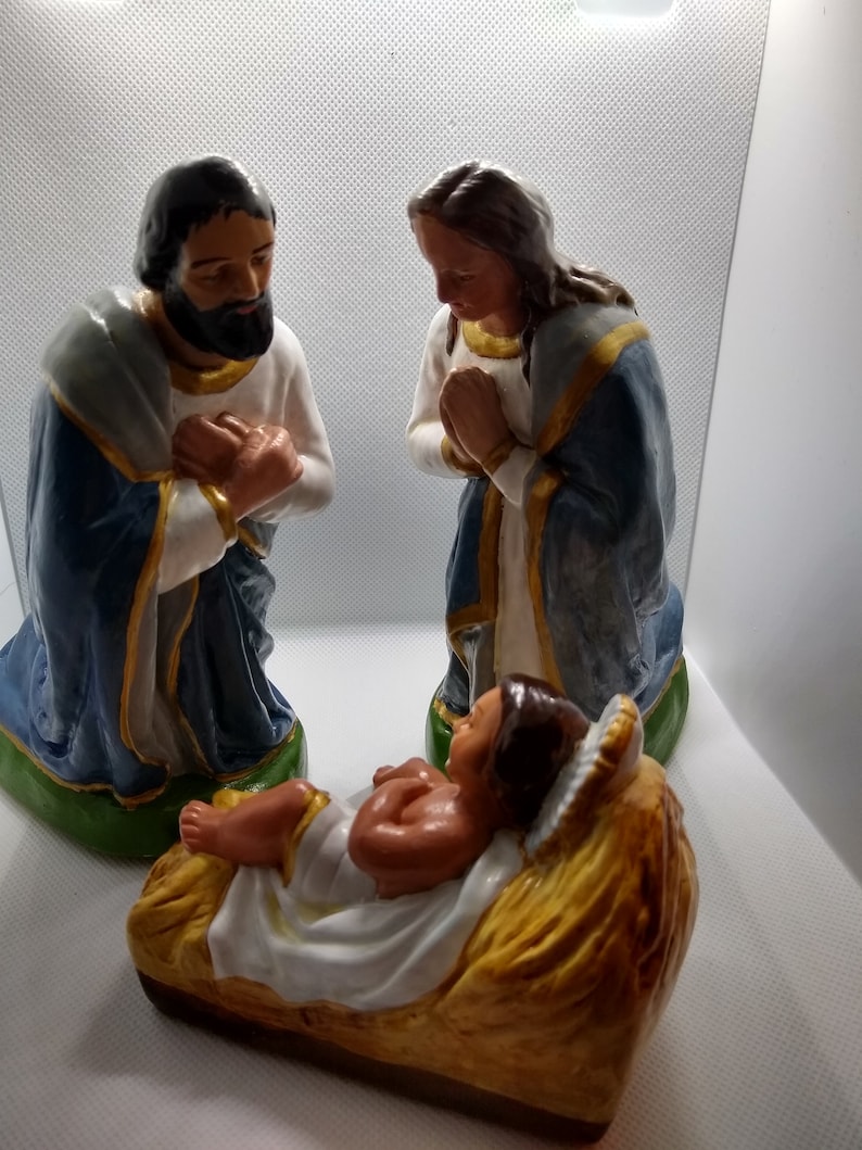 Vintage Nativity Set Mary Jesus and Joseph Repainted Large 3 Pc Set - Etsy