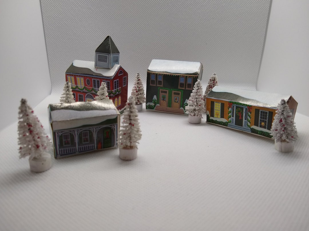 Micro Mini Christmas Town W/ Flocked White Trees Miniature Village - Etsy