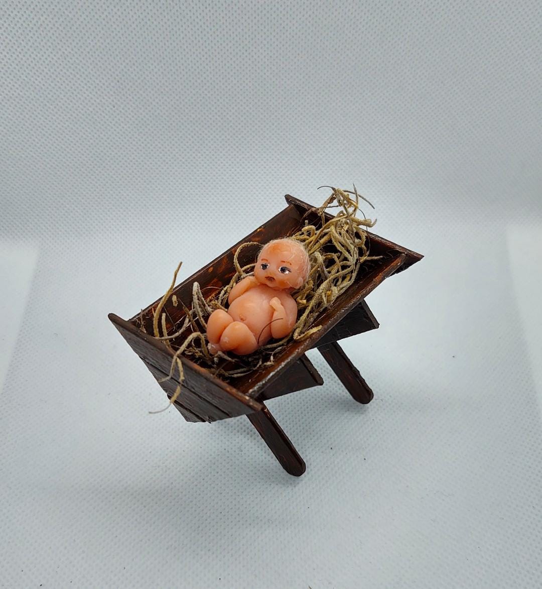 OOAK Baby Jesus in a Manger Smaller Awake Hand Made Clay Baby With Hair ...