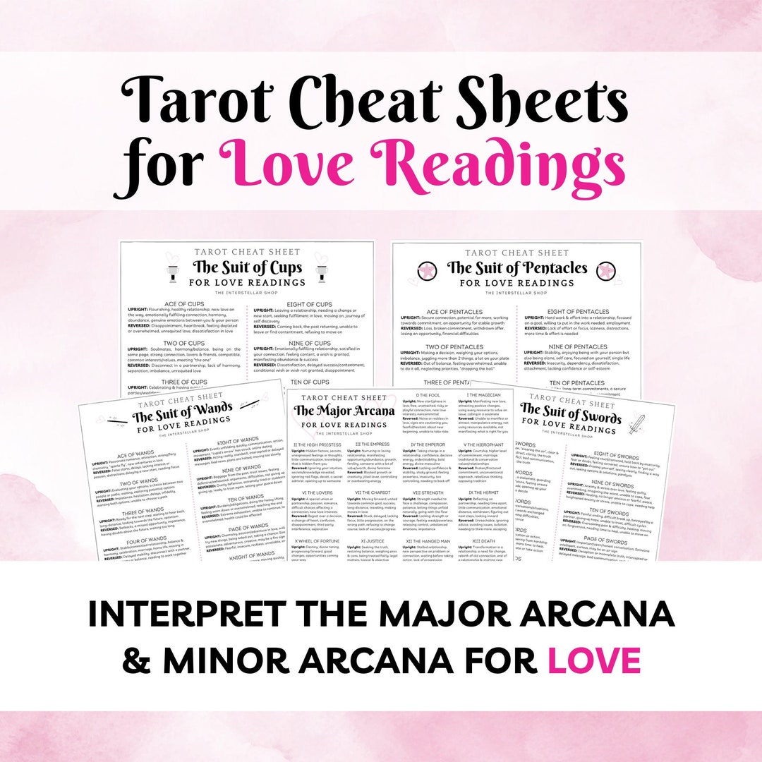 Love Tarot Cheat Sheets Interpret Tarot for Love Major and Minor Arcana ...