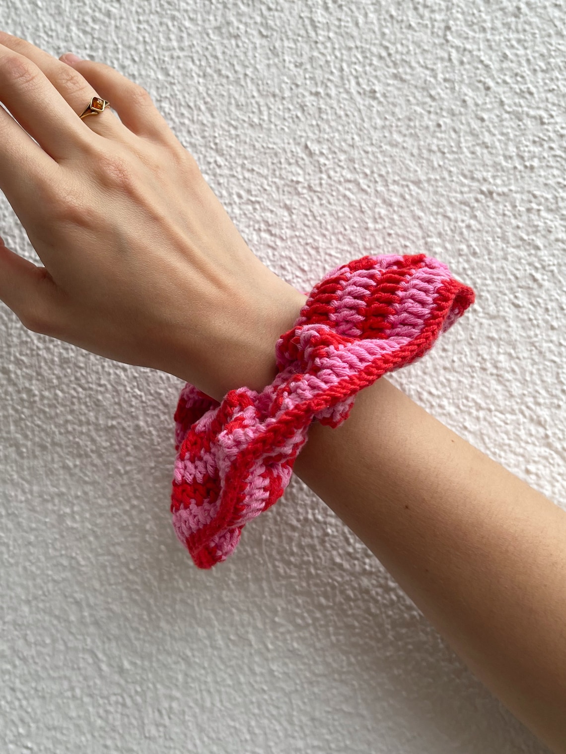 Handmade Pink and Red Stripe Crochet Big Scrunchie Trendy Hair ...