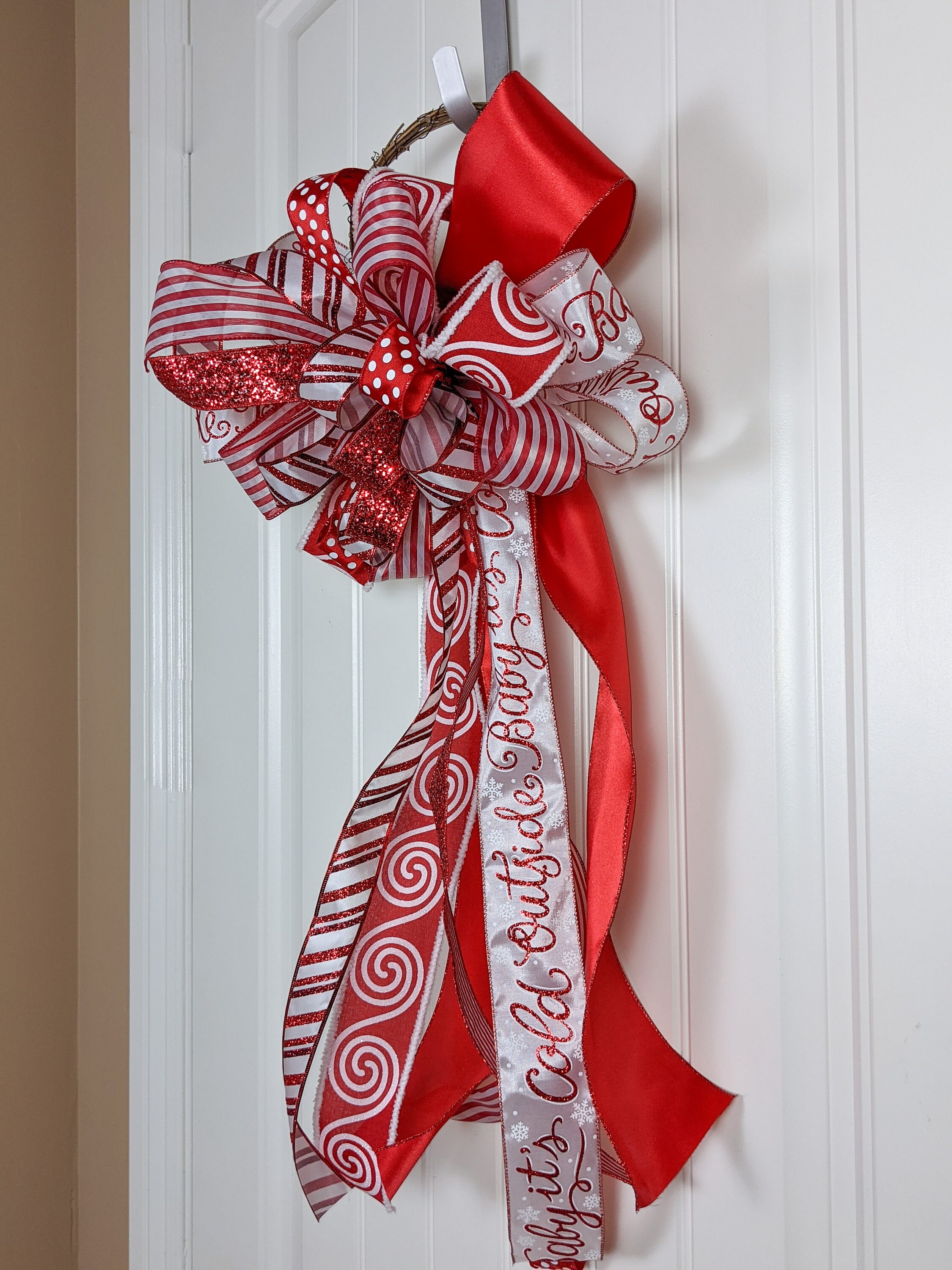 Tree Topper Tree Topper Bow Red and White Tree Topper Bow - Etsy