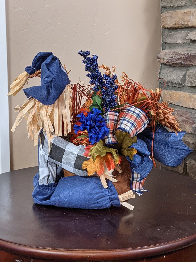 Fall Table Centerpieces Blue Scarecrow Fall Centerpiece - Etsy