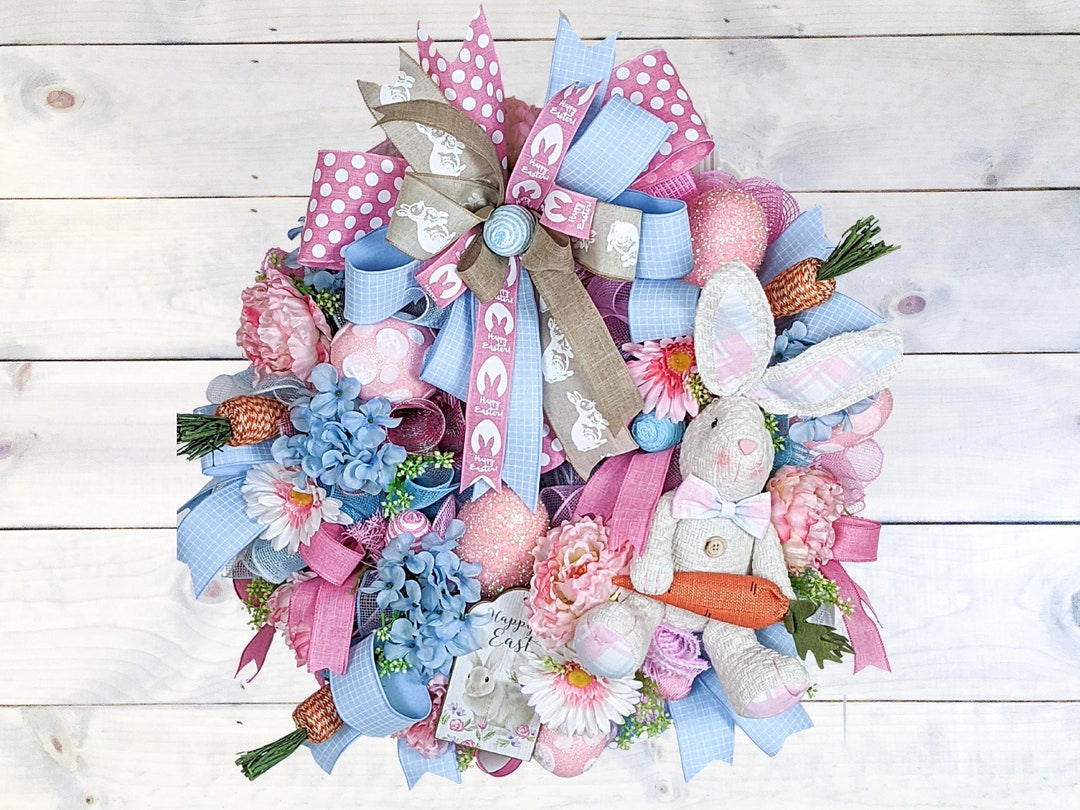 Happy Easter Wreath Happy Easter Bunny Wreath Spring Wreath Front Door ...