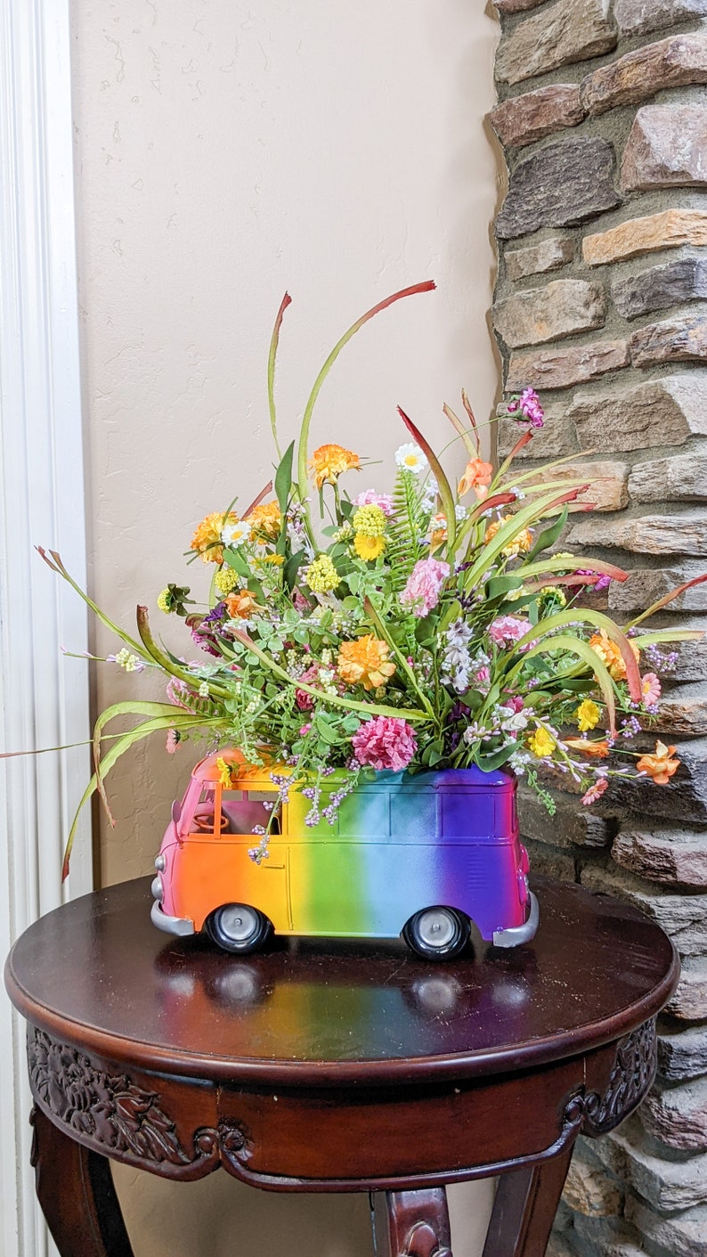 Retro 60s Hippie Van Floral Arrangement VW Rainbow Peace Van - Etsy