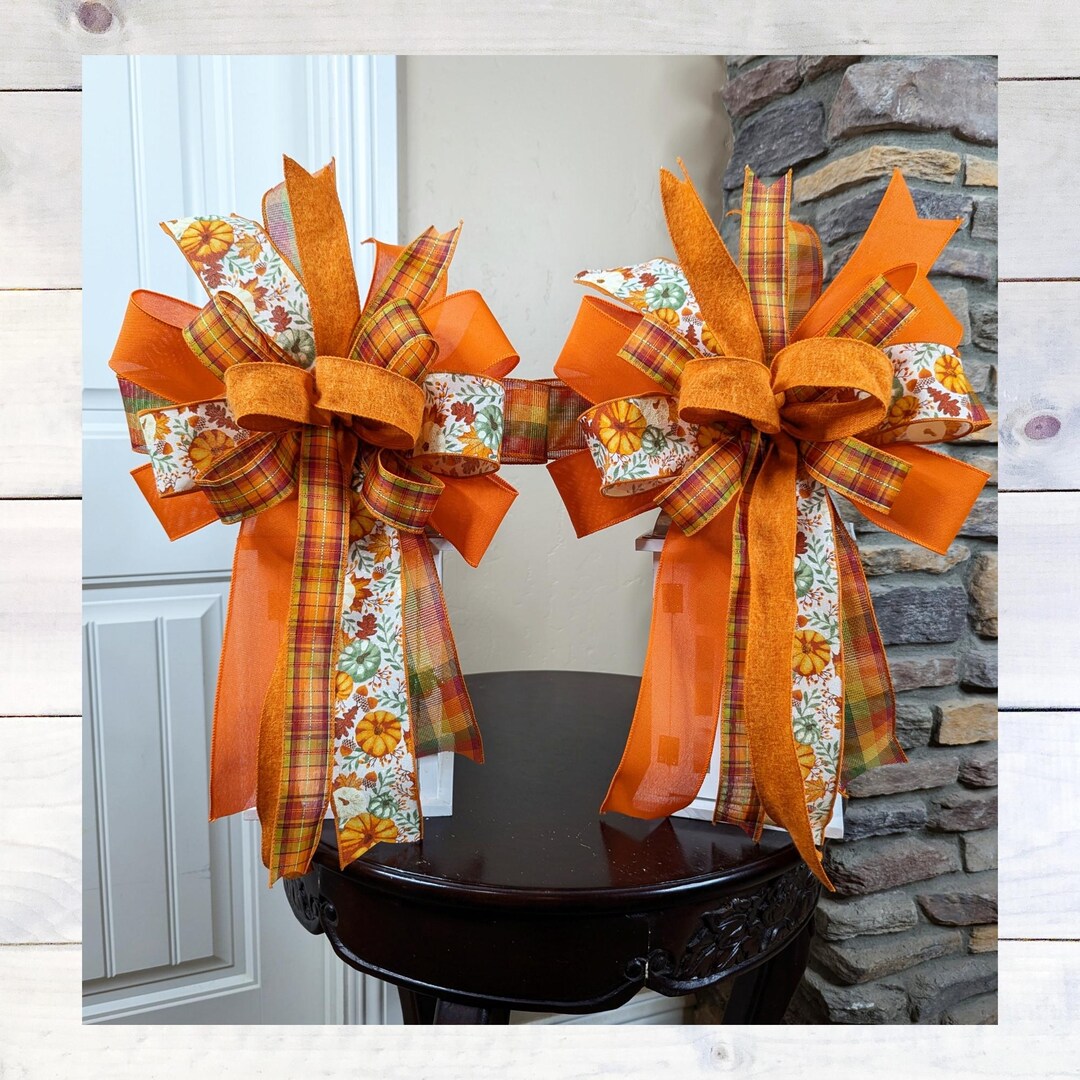 Handmade Autumn Pumpkin Lantern Bow Set, Halloween Bow Set, Fall Wreath ...