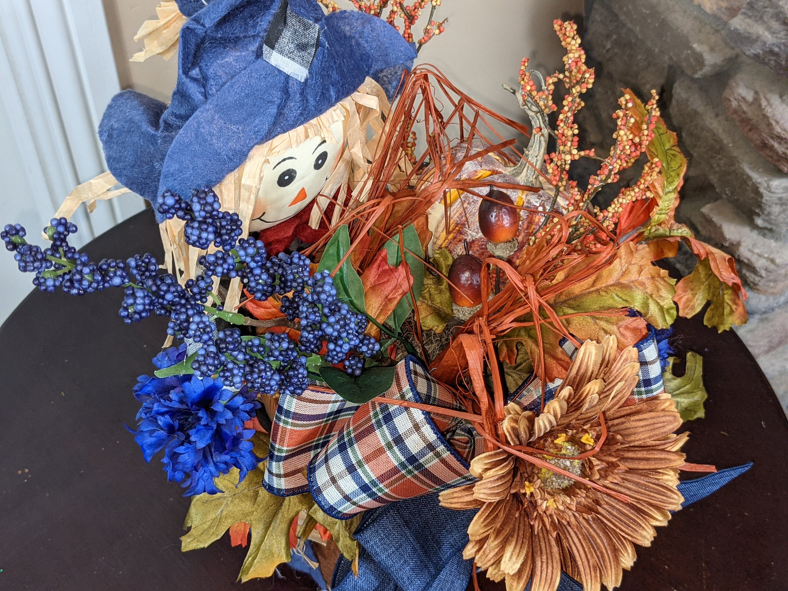 Fall Table Centerpieces Blue Scarecrow Fall Centerpiece | Etsy