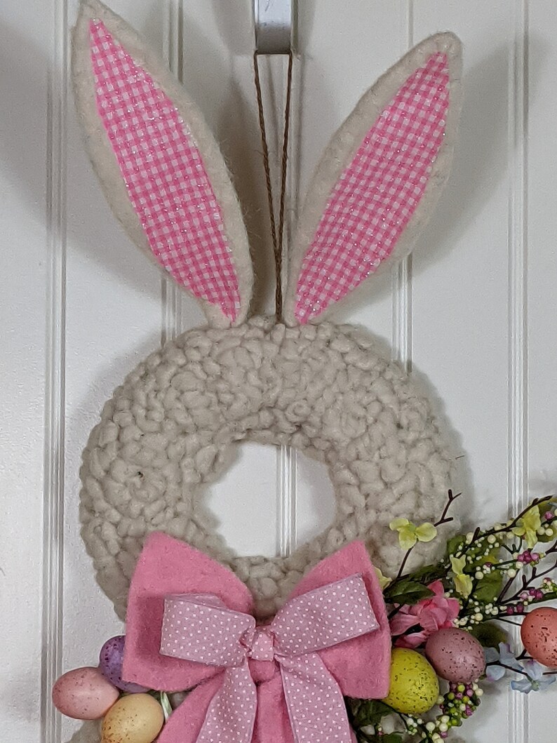 Easter Wreath Easter Bunny Wreath Wool Yarn Bunny Wreath | Etsy