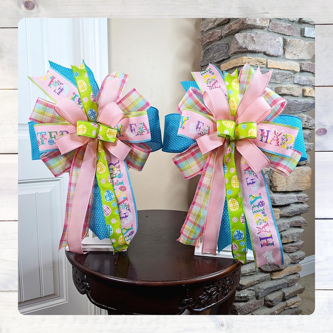 Hndmade Happy Easter Bow Set, Pastel Easter Wreath Bows, Spring Door ...