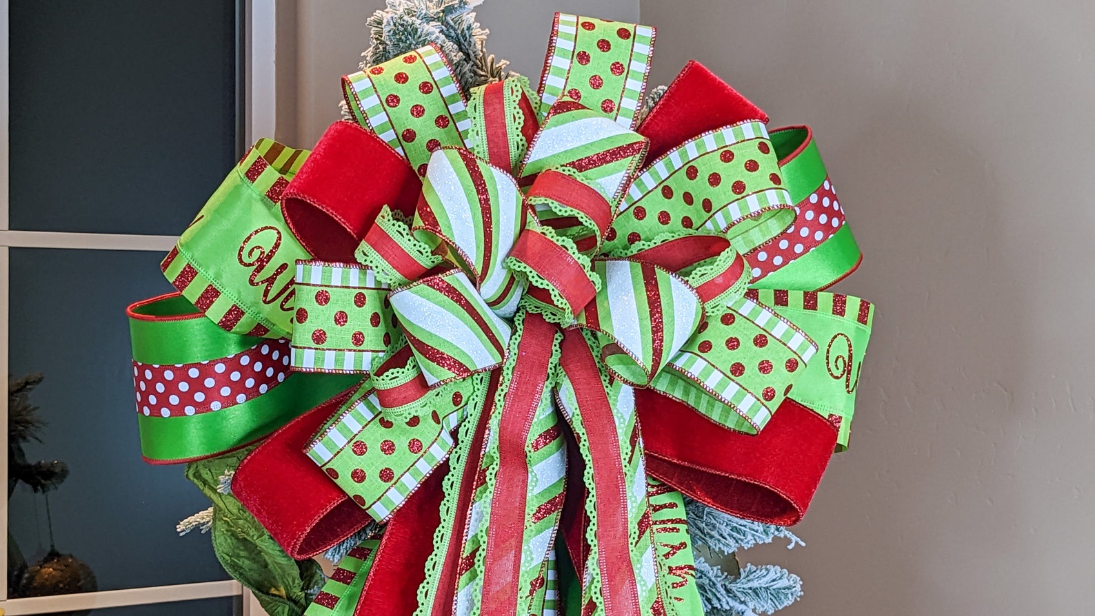 Red White & Green Tree Topper Bow Extra Large Holiday Bow - Etsy
