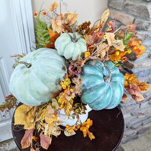 Rustic Fall Centerpiece -- Sage & Green Pumpkins, Autumn Table Decor ...