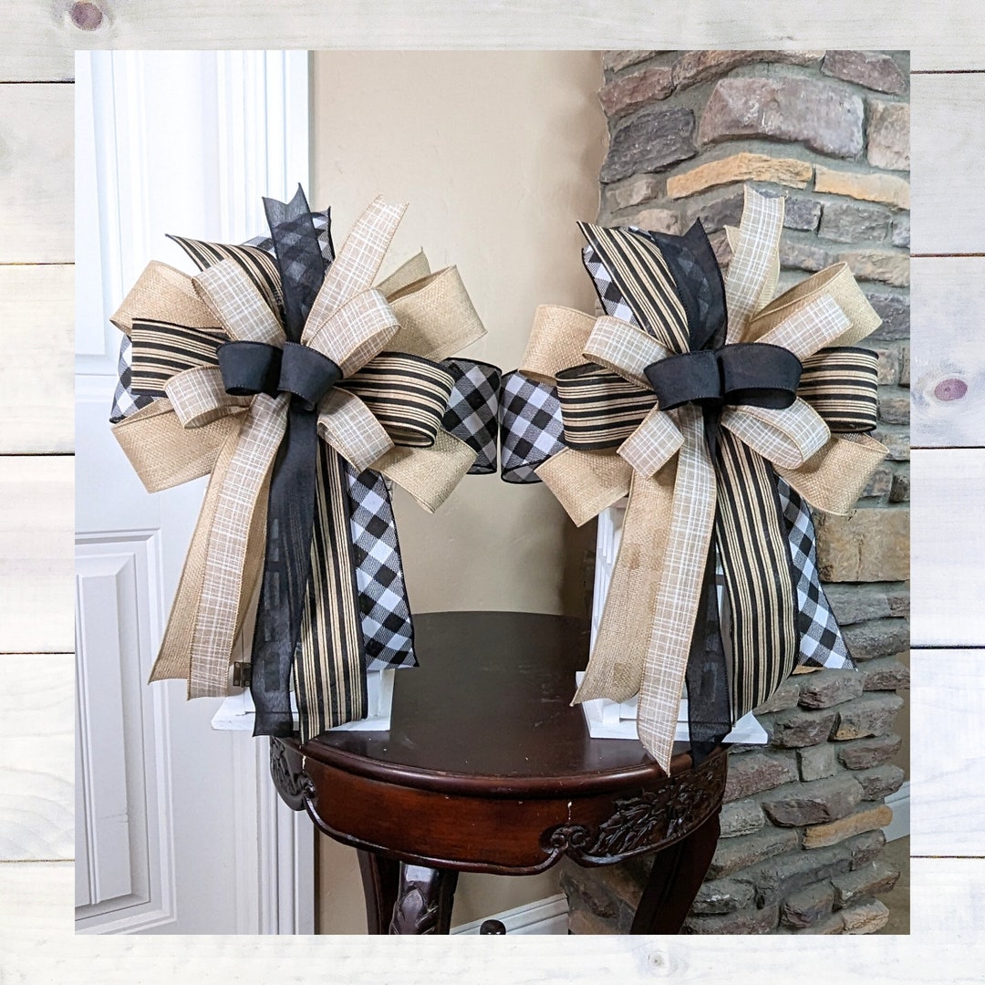 Black and Beige Lantern Bow Set. Neutral Colored Farmhouse Bows, Year ...