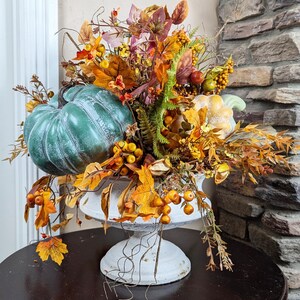 Rustic Fall Centerpiece -- Sage & Green Pumpkins, Autumn Table Decor ...