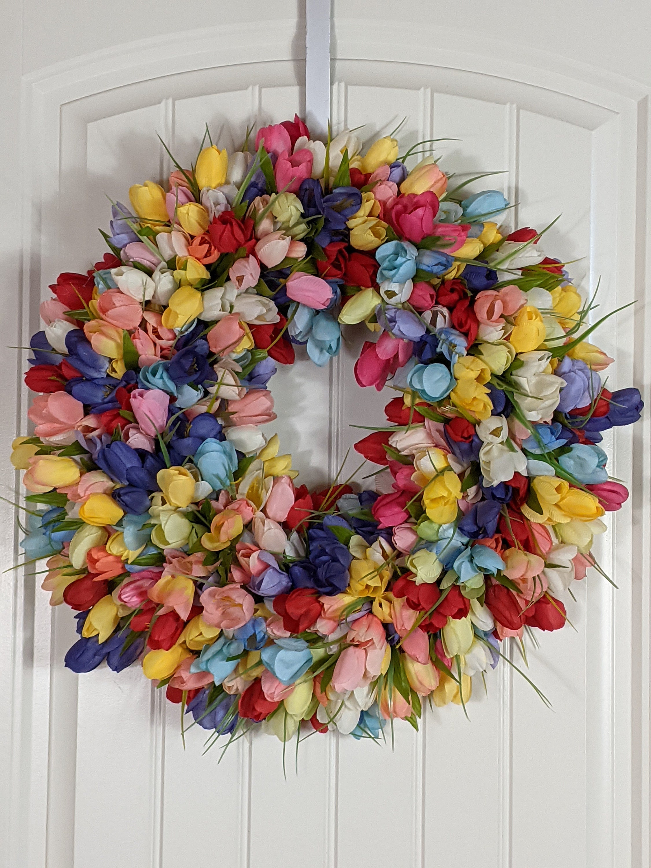 Spring Wreath Easter Wreath Rainbow Tulip Wreath Front | Etsy