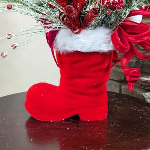 Red Santa Boot Christmas Centerpiece, Handmade Frosted Greenery ...