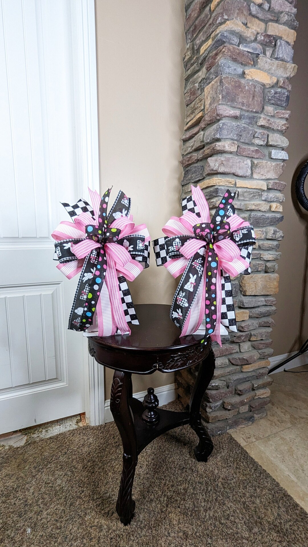Easter Wreath Bow, Easter Bow (set of 2), Black and Pink Easter Lantern ...