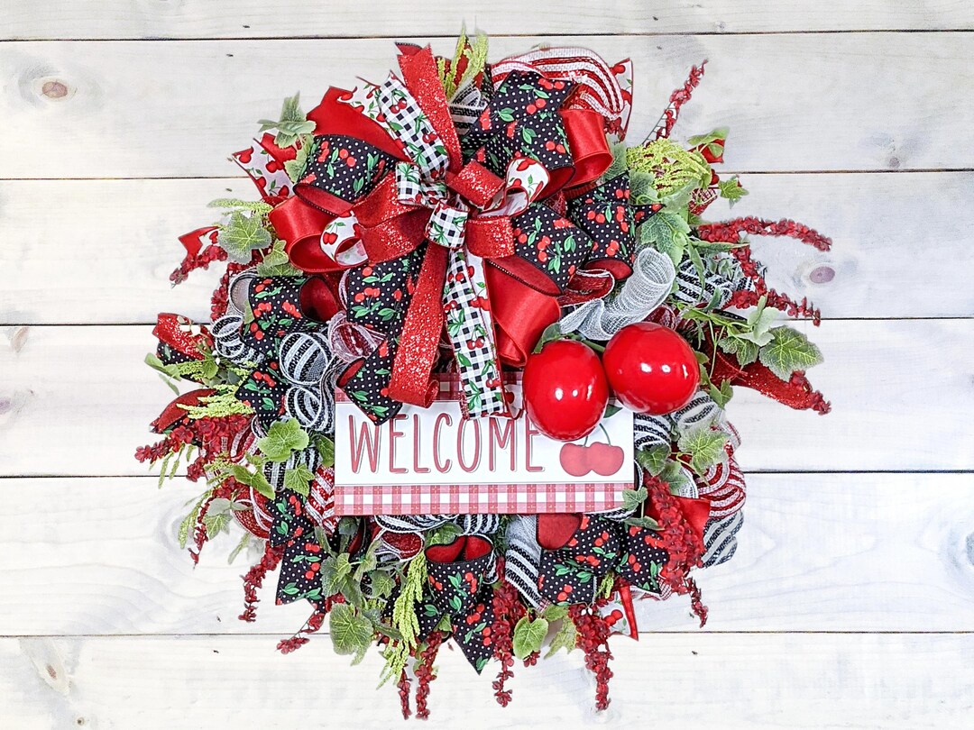 Welcome Cherry Wreath | Summer Wreath | Cherry Farmhouse Wreath ...