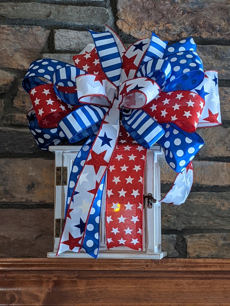 Americana Bows Patriotic Lantern Bows Set Of 2 Patriotic Etsy