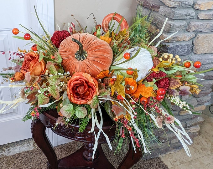 Extra Large Fall Velvet Pumpkin Centerpiece | Fall Table Decor | Autumn ...