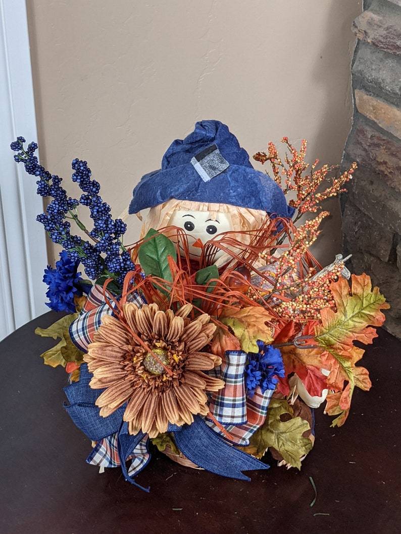 Fall Table Centerpieces Blue Scarecrow Fall Centerpiece - Etsy