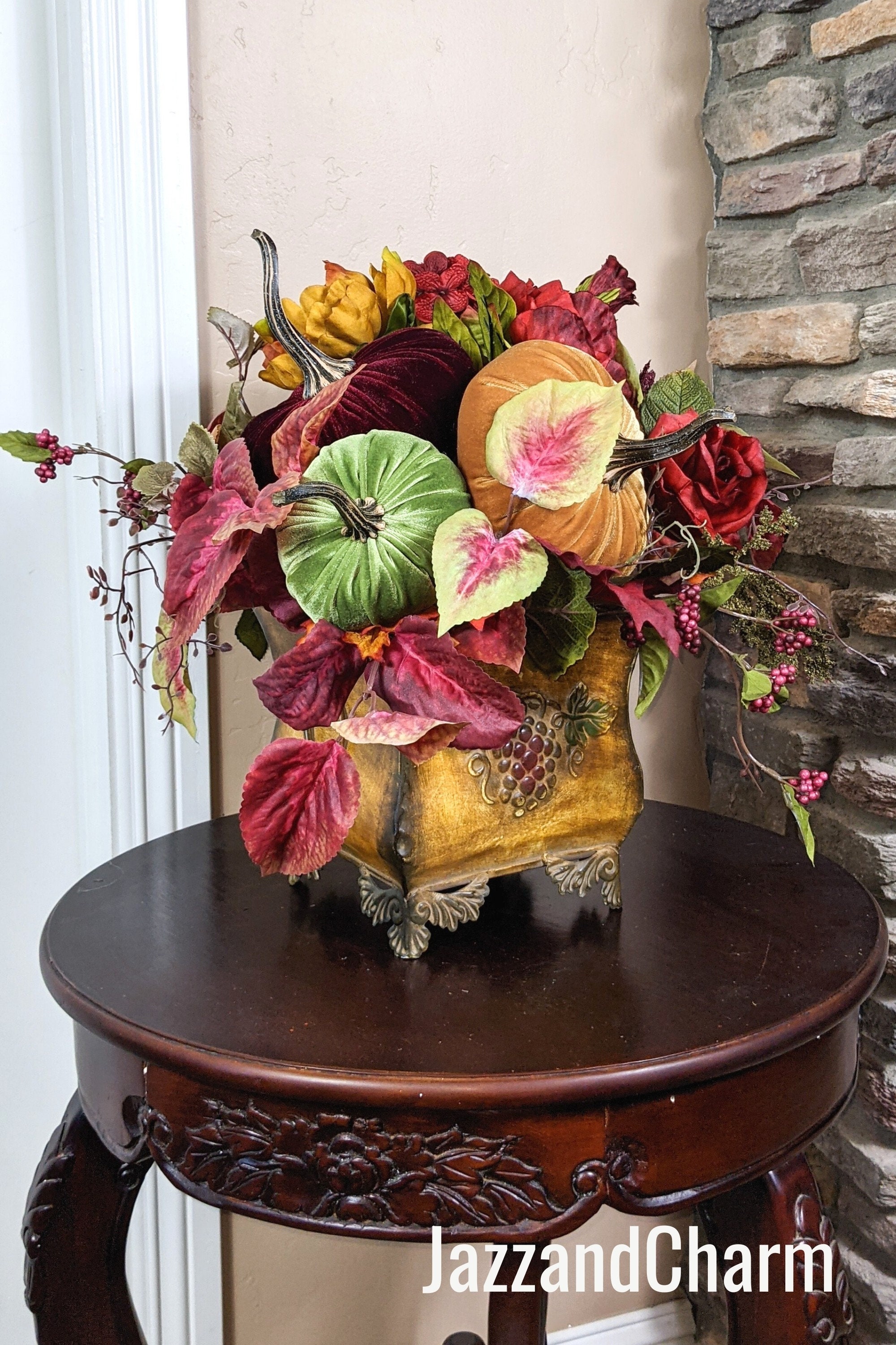 Fall Centerpiece Victorian Velvet Pumpkins Centerpiece | Etsy