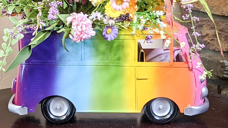 Retro 60s Hippie Van Floral Arrangement VW Rainbow Peace Van - Etsy