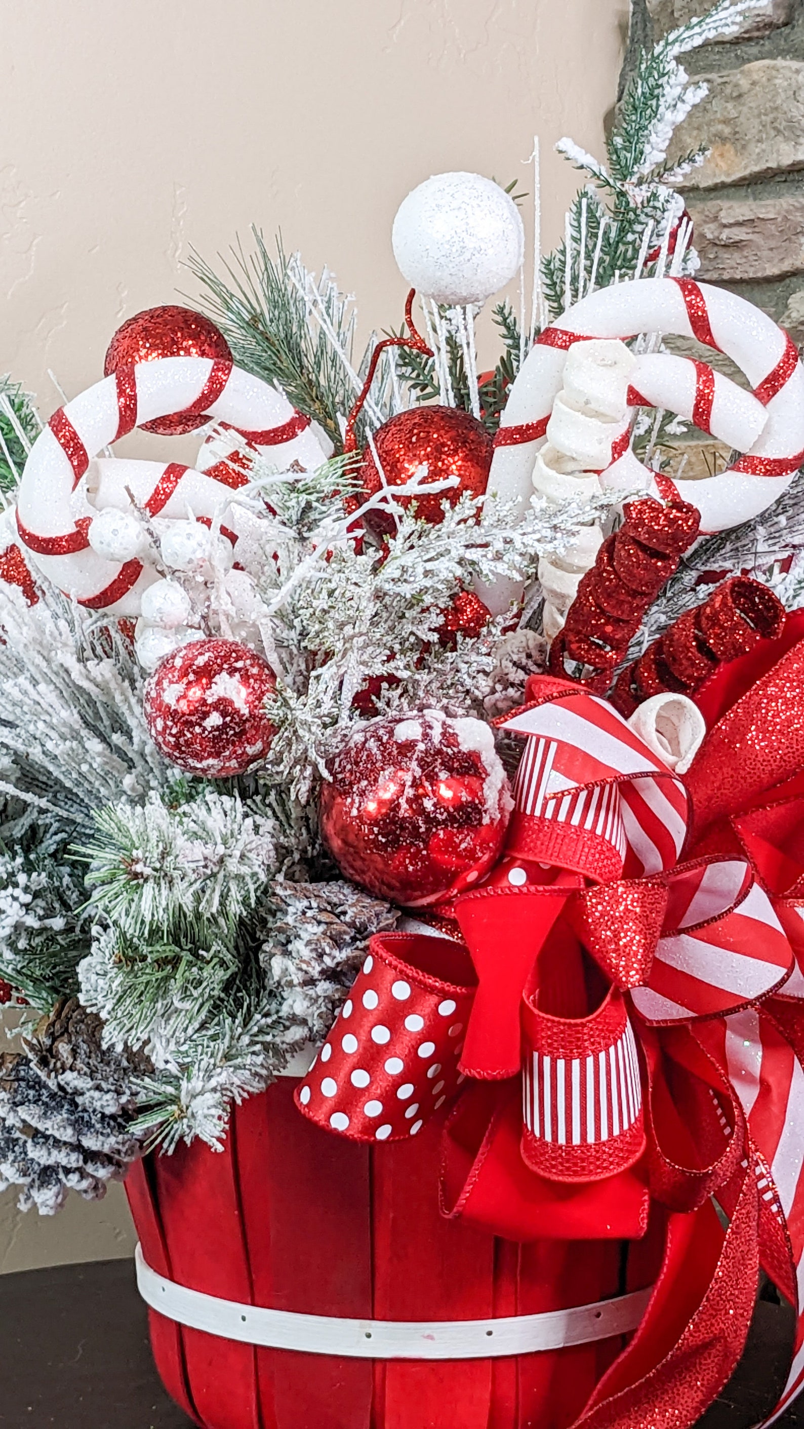 Red & White Wicker Basket With Snowman Frosted Evergreen - Etsy