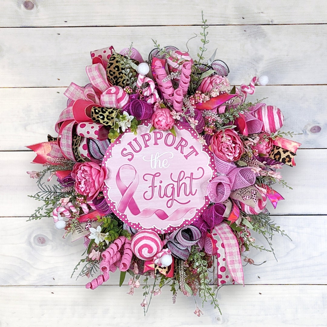 Support the Fight Breast Cancer Awareness Wreath, Cancer Survivor Front ...