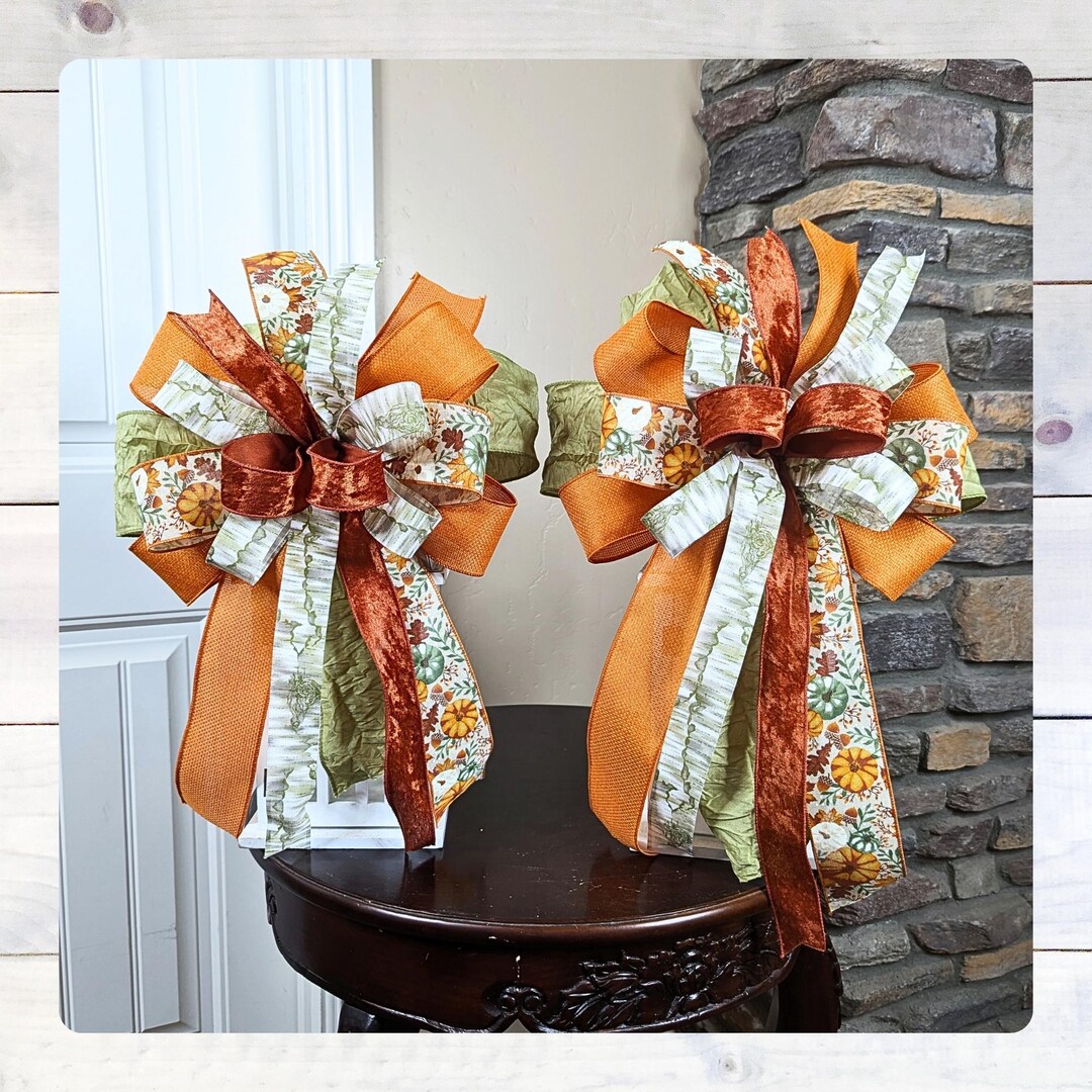 Autumn Pumpkin Bow Set, Harvest Wreath Bows, Thanksgiving Decorations ...