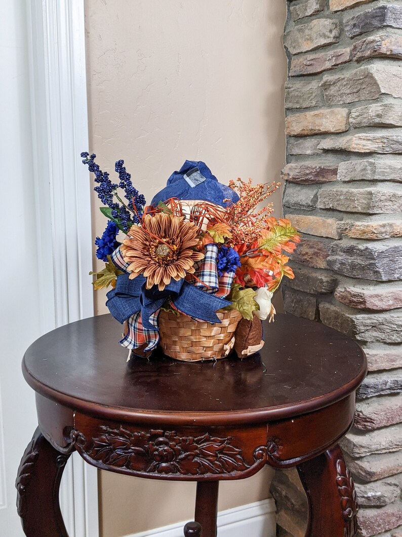 Fall Table Centerpieces Blue Scarecrow Fall Centerpiece - Etsy