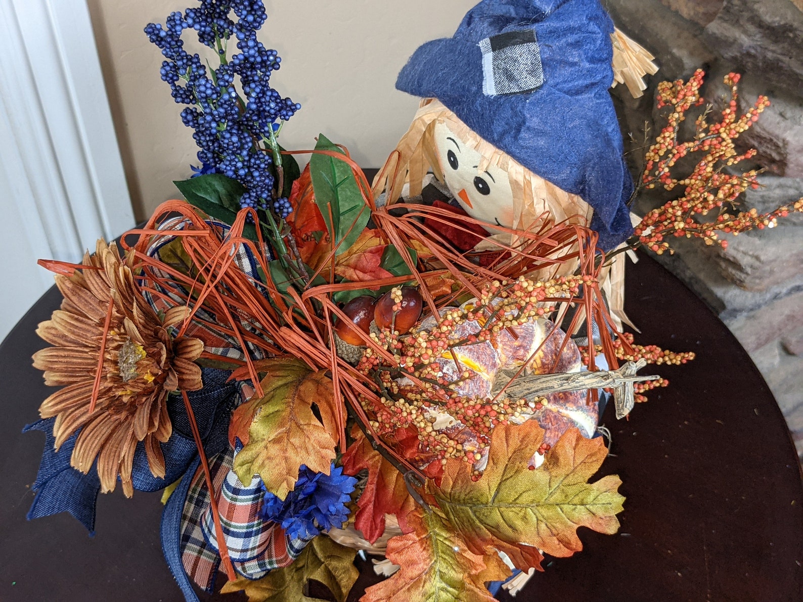 Fall Table Centerpieces Blue Scarecrow Fall Centerpiece | Etsy