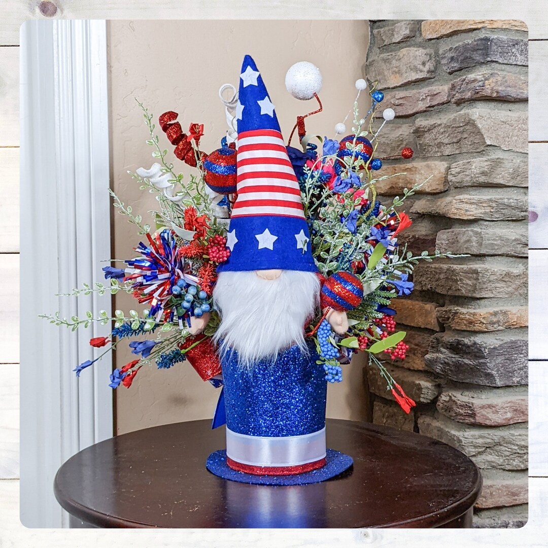 Large Patriotic Gnome Arrangement | 4th of July Centerpiece | Patriotic ...