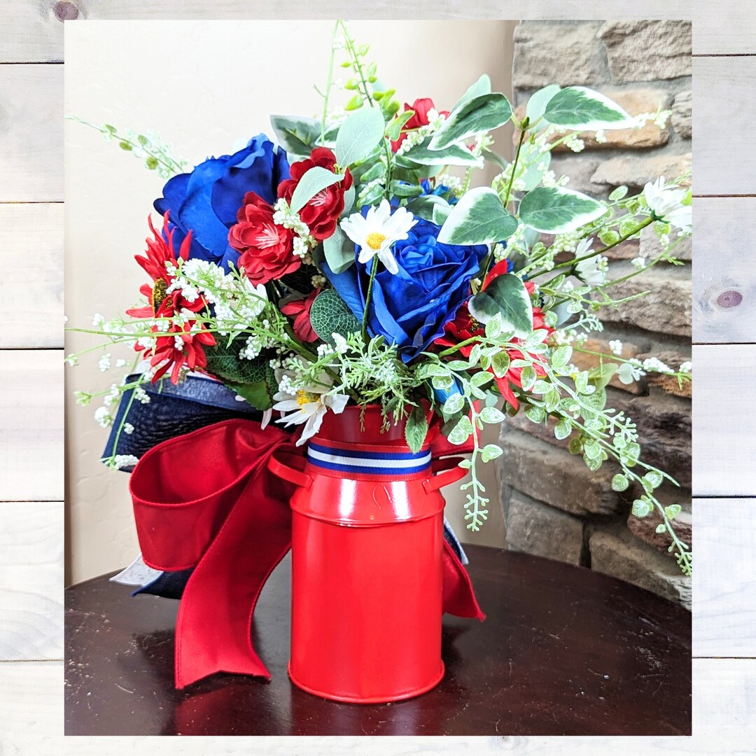 Handcrafted Patriotic Red Milk Can Floral Arrangement, Summer & 4th of ...