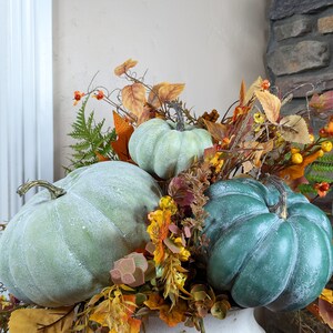 Rustic Fall Centerpiece -- Sage & Green Pumpkins, Autumn Table Decor ...
