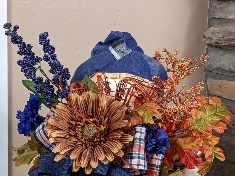 Fall Table Centerpieces Blue Scarecrow Fall Centerpiece - Etsy