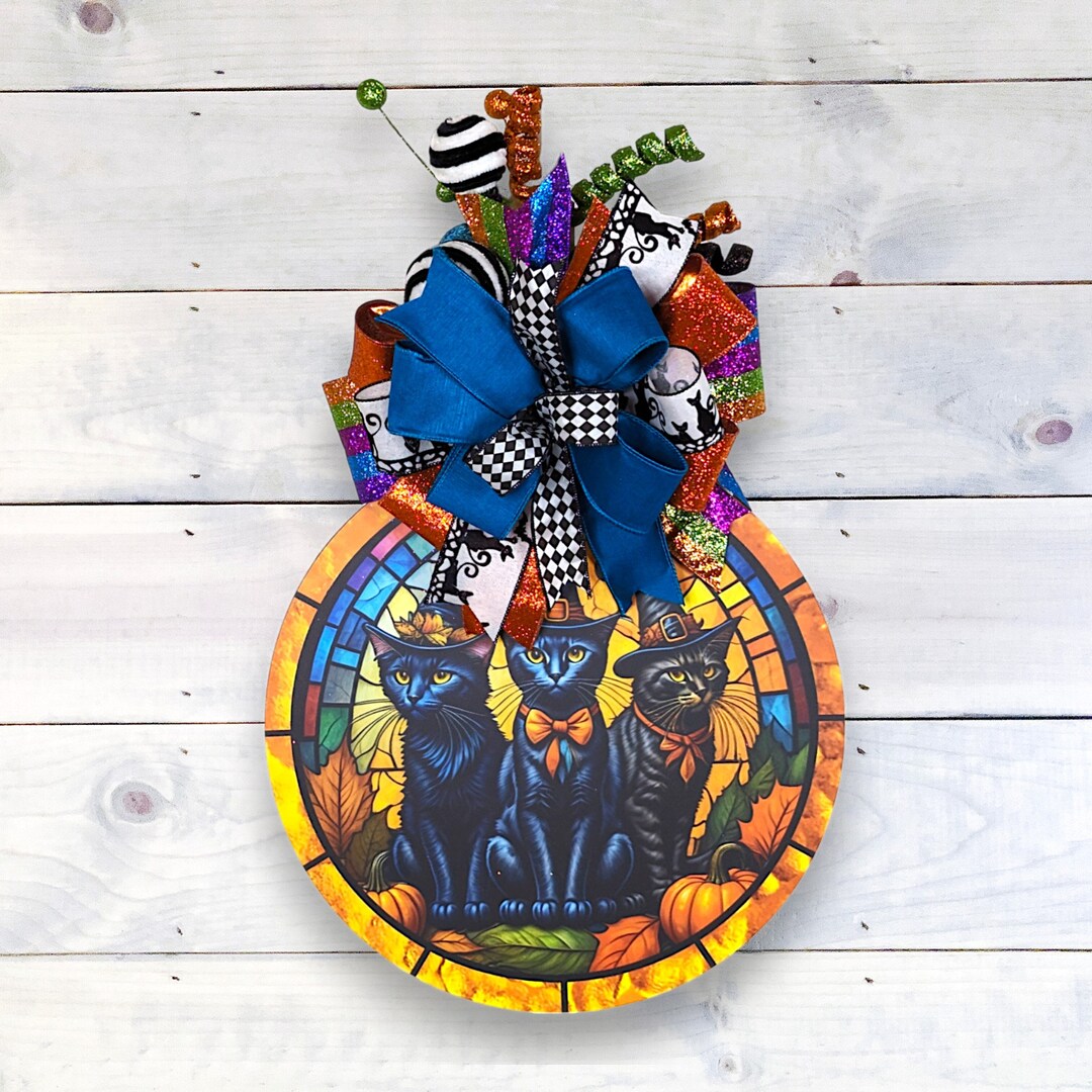 Spooky Cats Halloween Door Hanger, Handmade Fall Decor, Colorful Front ...