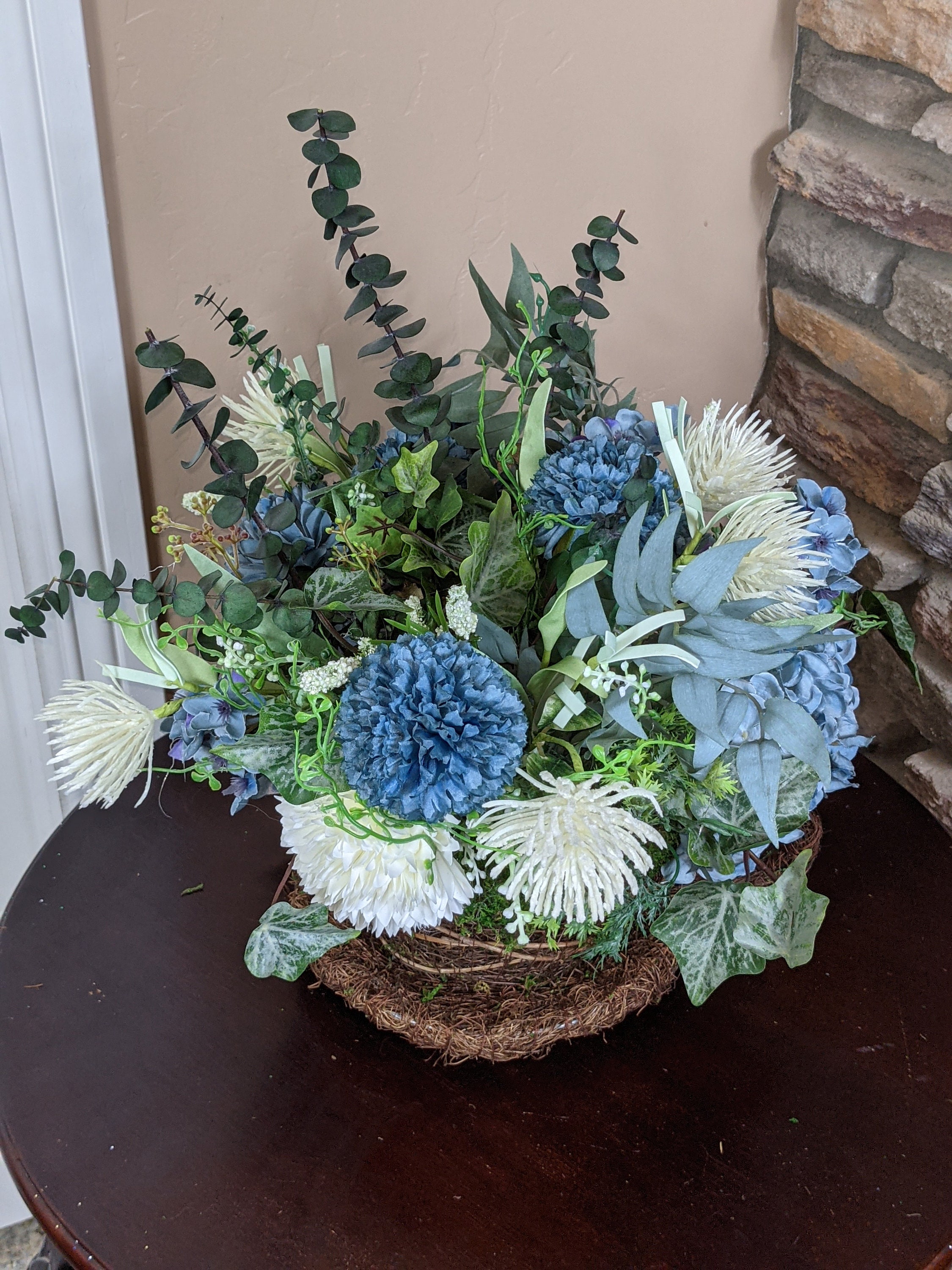 Blue Floral Tea Cup Arrangement Spring Centerpiece Flower | Etsy