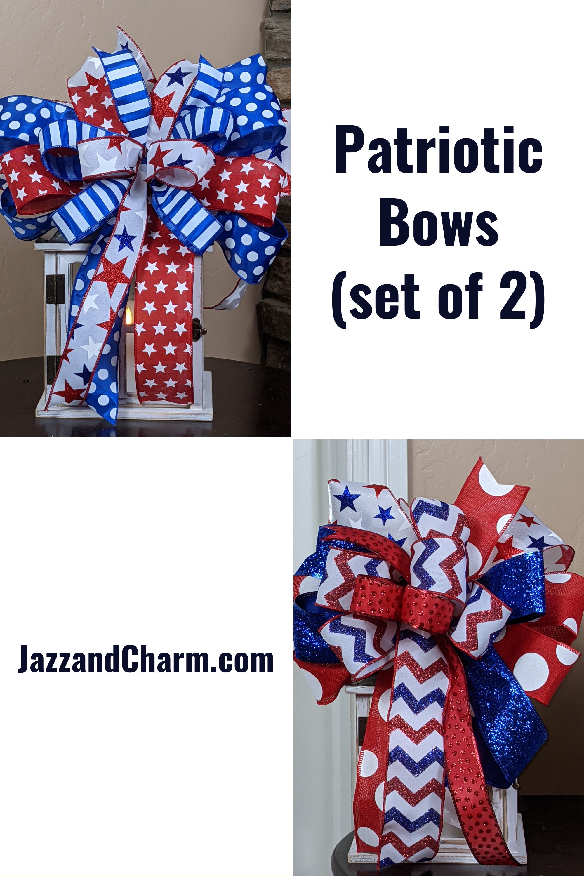 Americana Bows Patriotic Lantern Bows Set Of 2 Patriotic Etsy