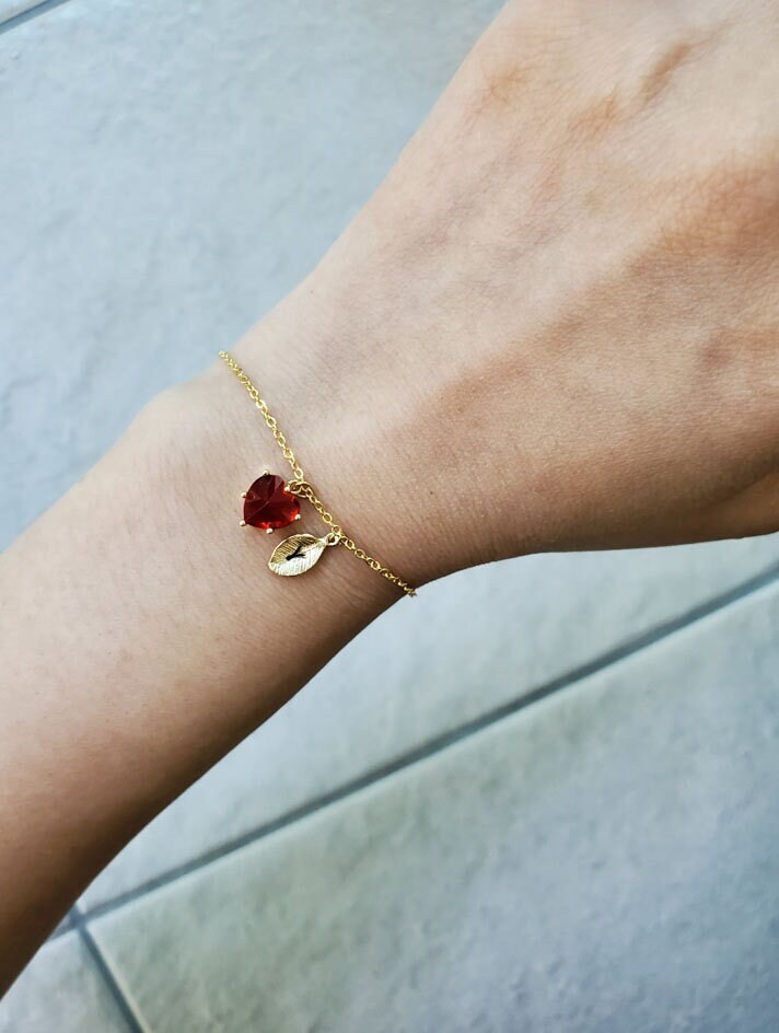 Ruby Heart Bracelet Gold Red Heart Bracelets for Mother for - Etsy