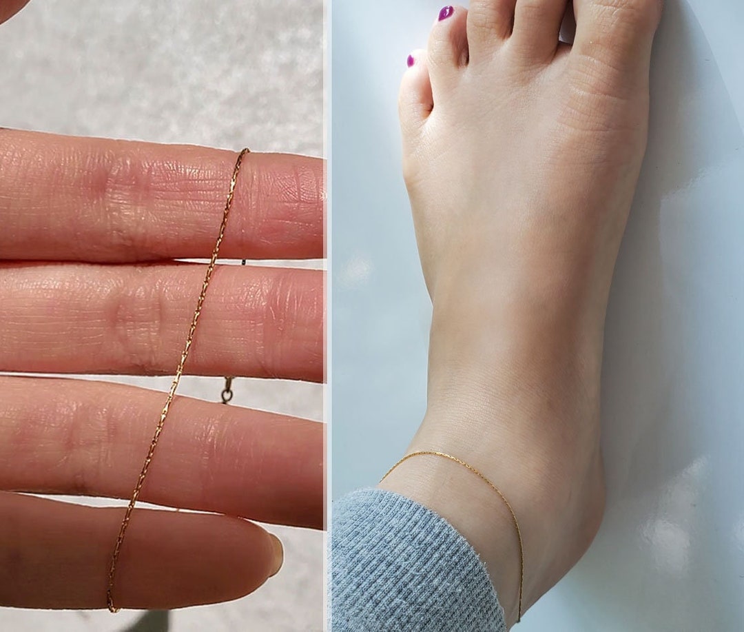 18k Gold Dainty Snake Chain Anklet, Thread Ultra Thin Chain Anklet ...