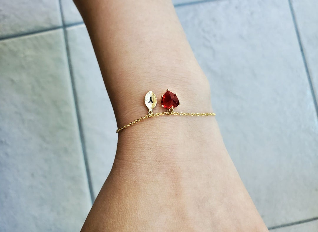 Ruby Heart Bracelet, Gold Red Heart Bracelets for Mother for Her ...