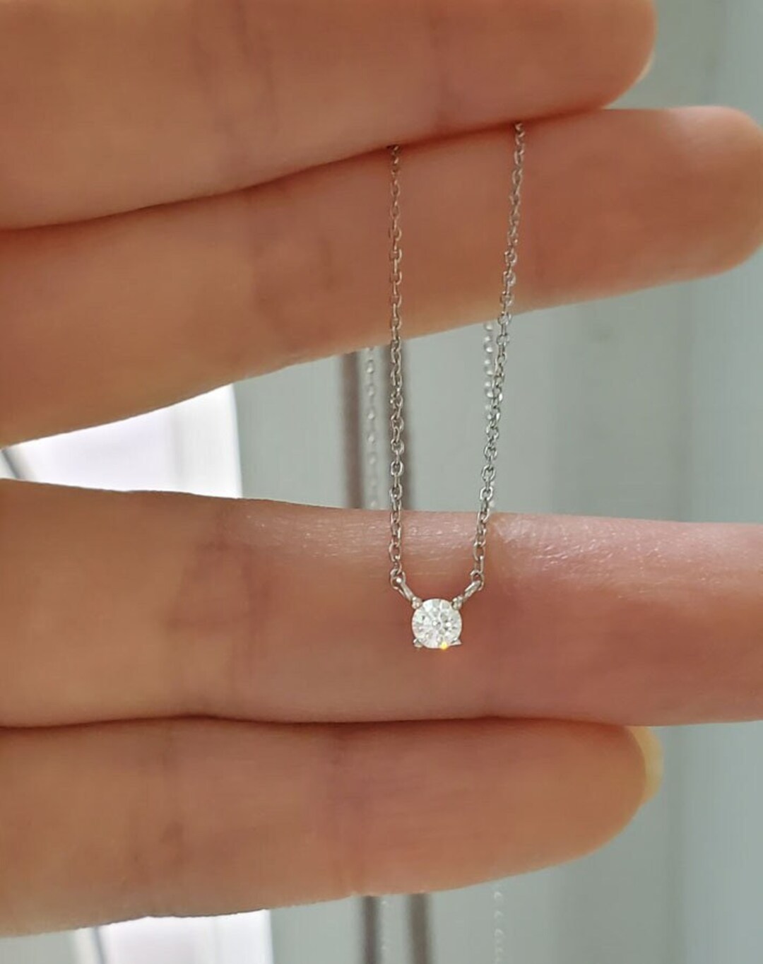 Floating Diamond Solitaire Choker Necklace, Minimalist CZ Diamond ...