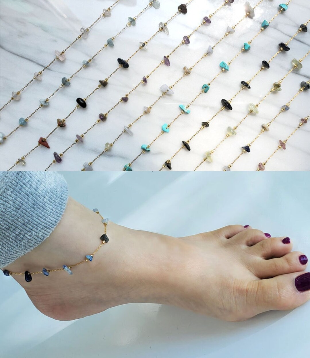 Raw Amethyst Crystal Anklet,natural Black Tourmaline Anklet, Anxiety ...