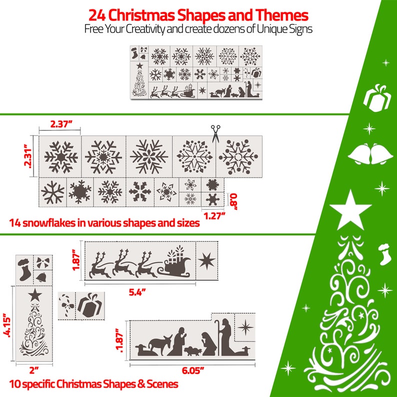 Christmas Stencils for Painting, Reusable Stencils Kit Merry Christmas ...